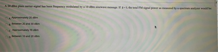 Solved A 20 dBm plain carrier signal has been frequency | Chegg.com