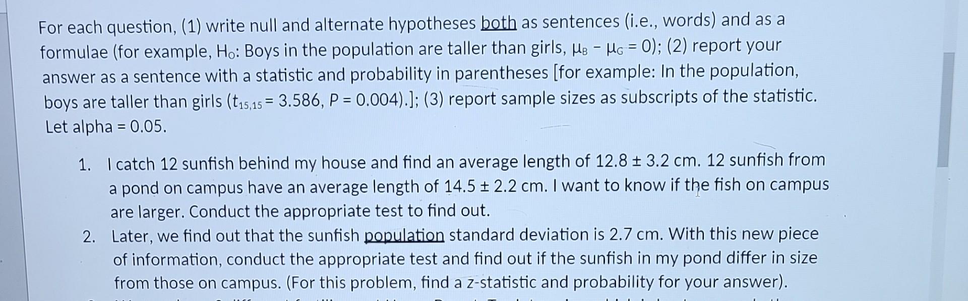 Solved For each question, (1) write null and alternate | Chegg.com