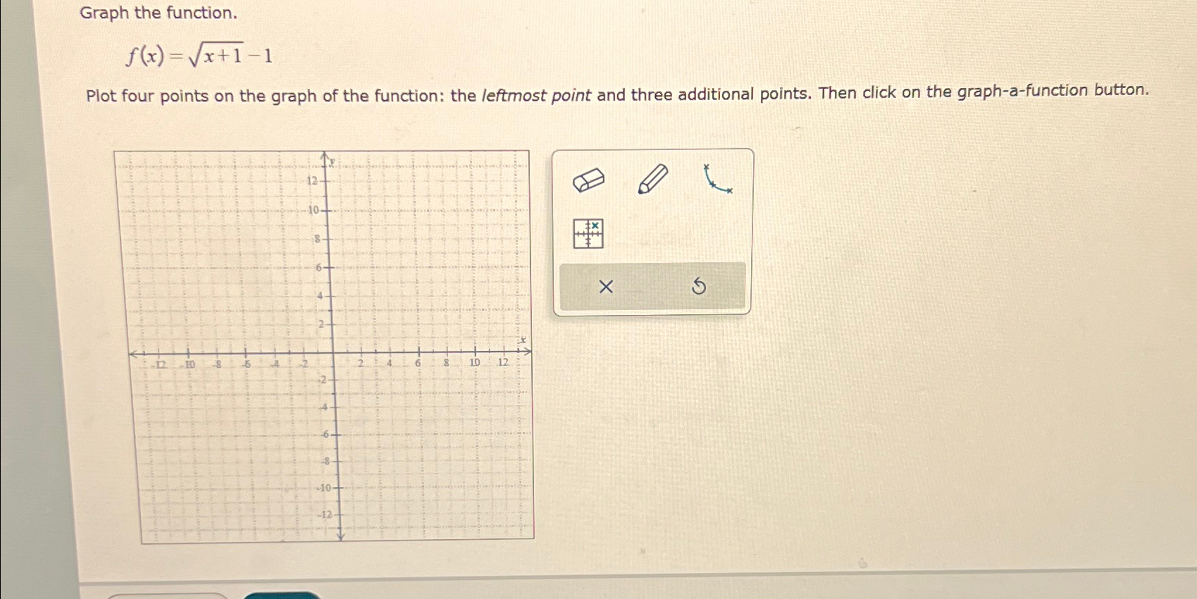 Solved Graph the function.f(x)=x+12-1Plot four points on the | Chegg.com