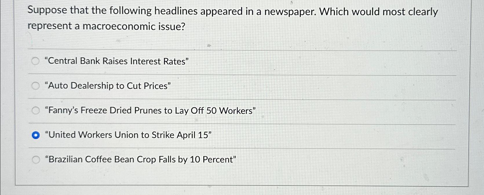 Solved Suppose that the following headlines appeared in a | Chegg.com Solved Suppose that the following headlines appeared in a | Chegg.com