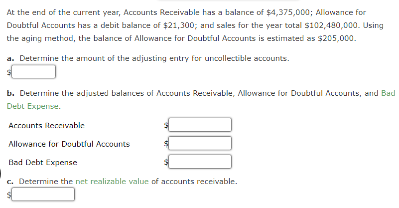 Solved At the end of the current year, Accounts Receivable | Chegg.com