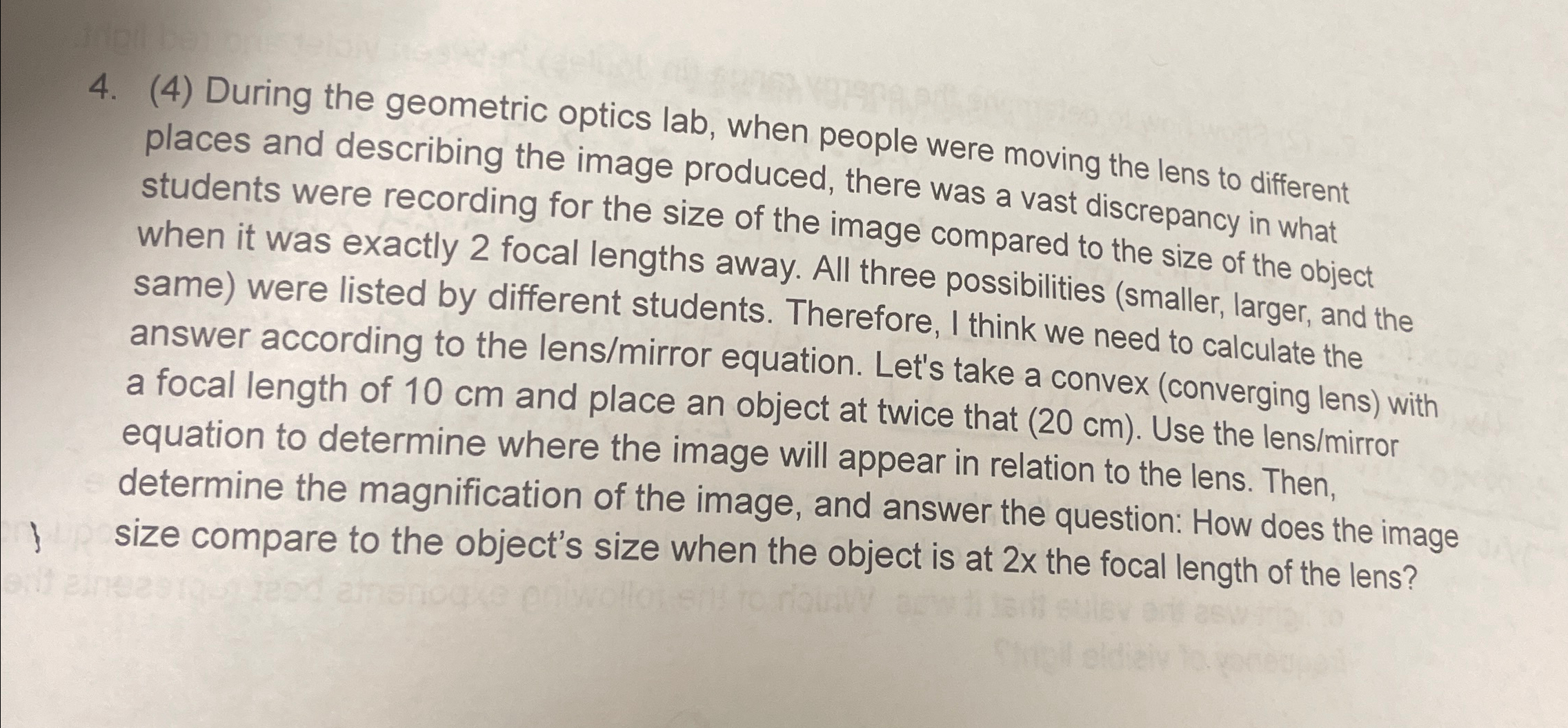 Solved (4) ﻿During the geometric optics lab, when people | Chegg.com