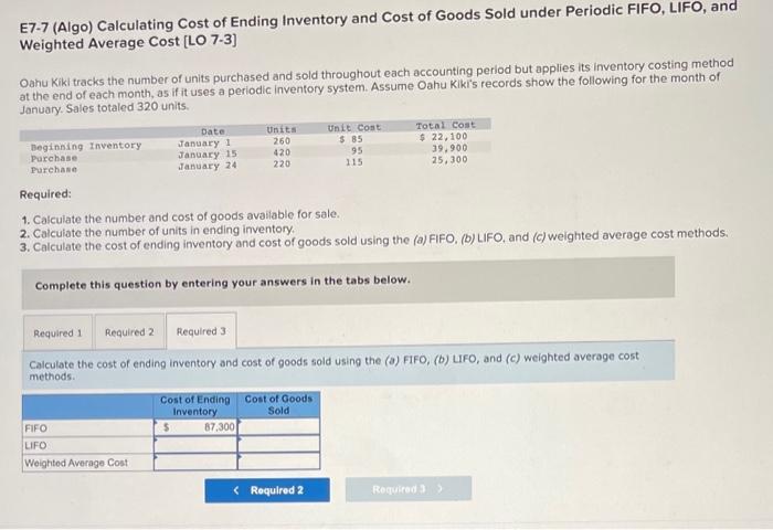 Solved E7-7 (Algo) Calculating Cost of Ending Inventory and | Chegg.com