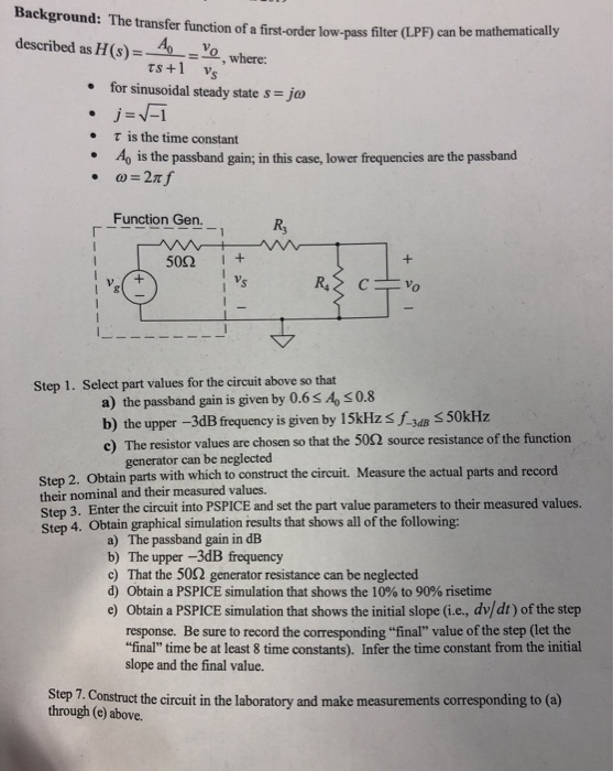 Background: The transfer function of a first-order | Chegg.com