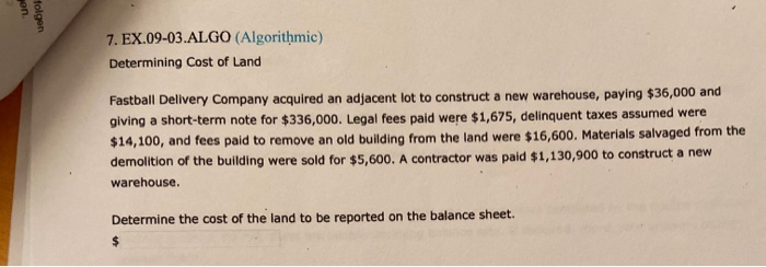 Solved en olgen 7. EX.09-03.ALGO (Algorithmic) Determining | Chegg.com