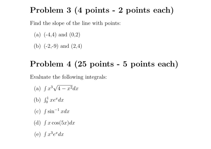 Solved Problem 3 (4 points - 2 points each) Find the slope | Chegg.com