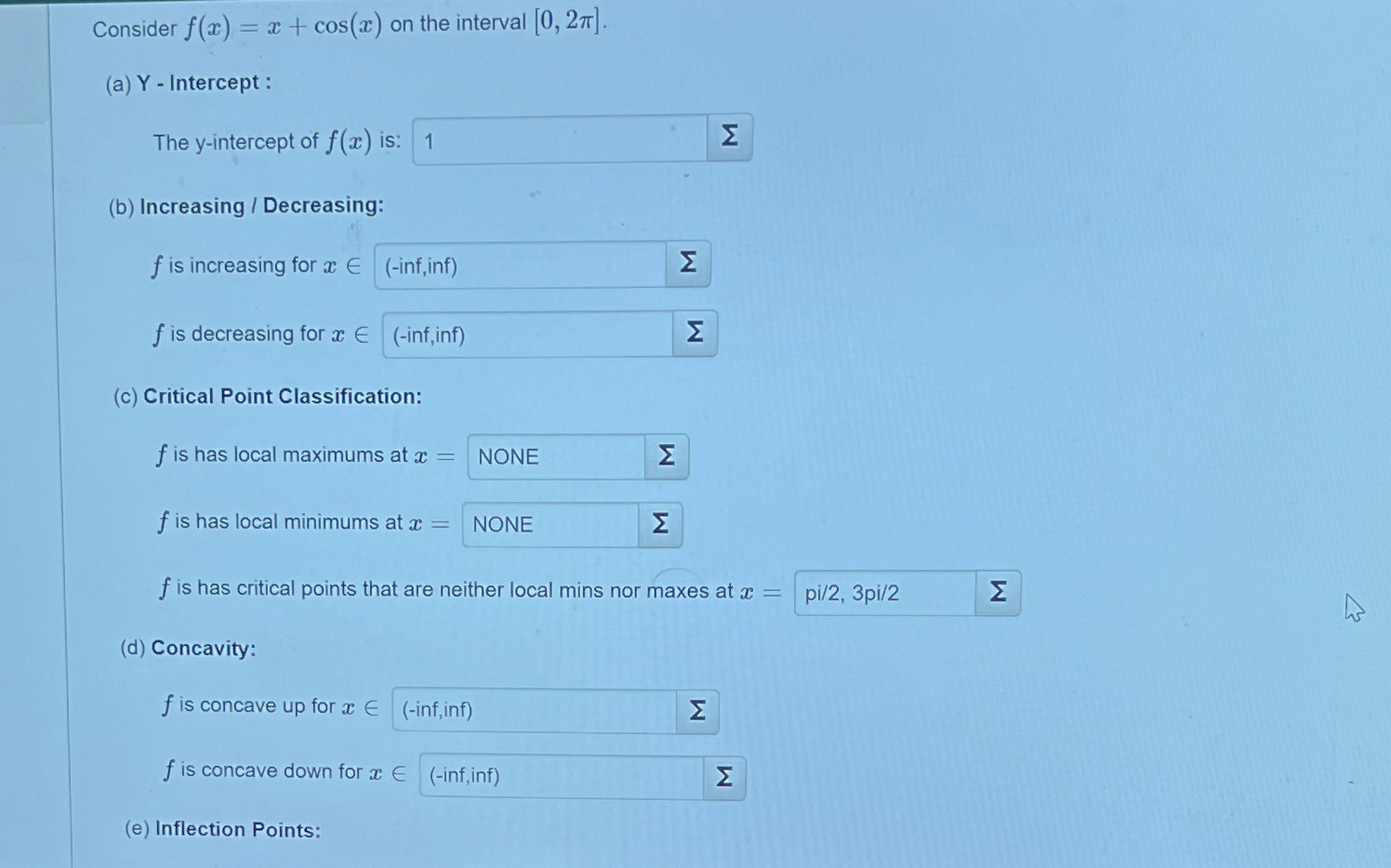 Solved Consider f(x)=x+cos(x) ﻿on the interval 0,2π.(a) ﻿Y - | Chegg.com