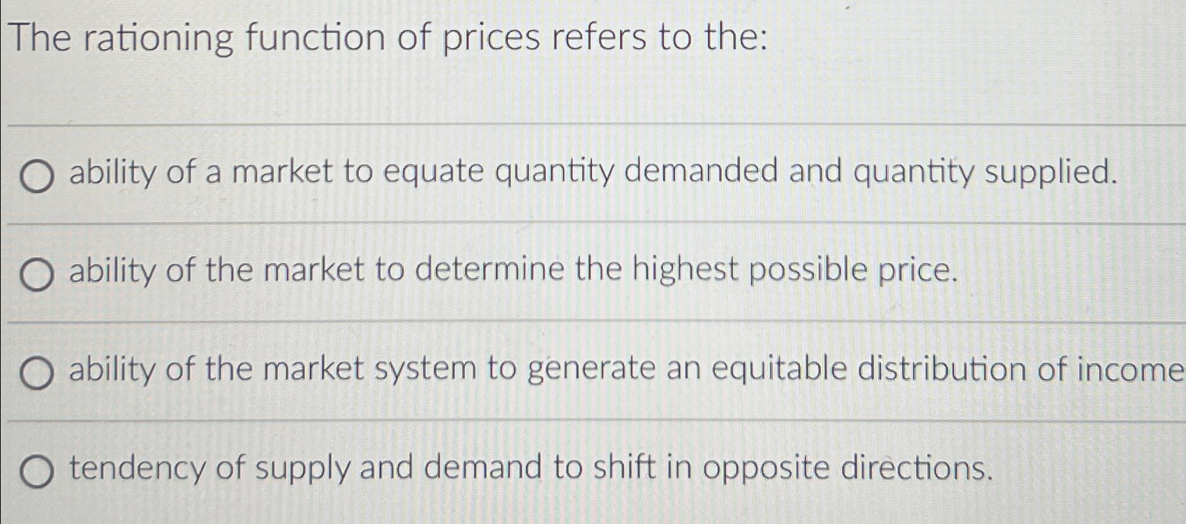 Solved The rationing function of prices refers to | Chegg.com