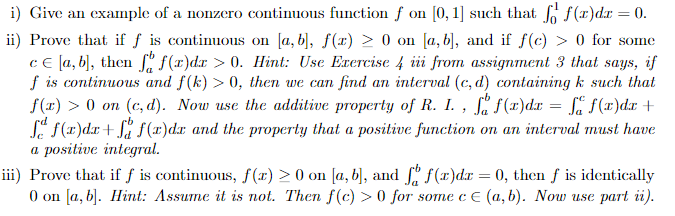Solved i) ﻿Give an example of a nonzero continuous function | Chegg.com