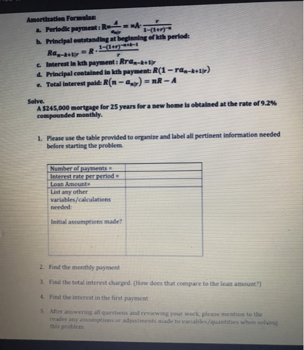 Solved Amortization Formulas a. Periodic payment: R=- b. | Chegg.com