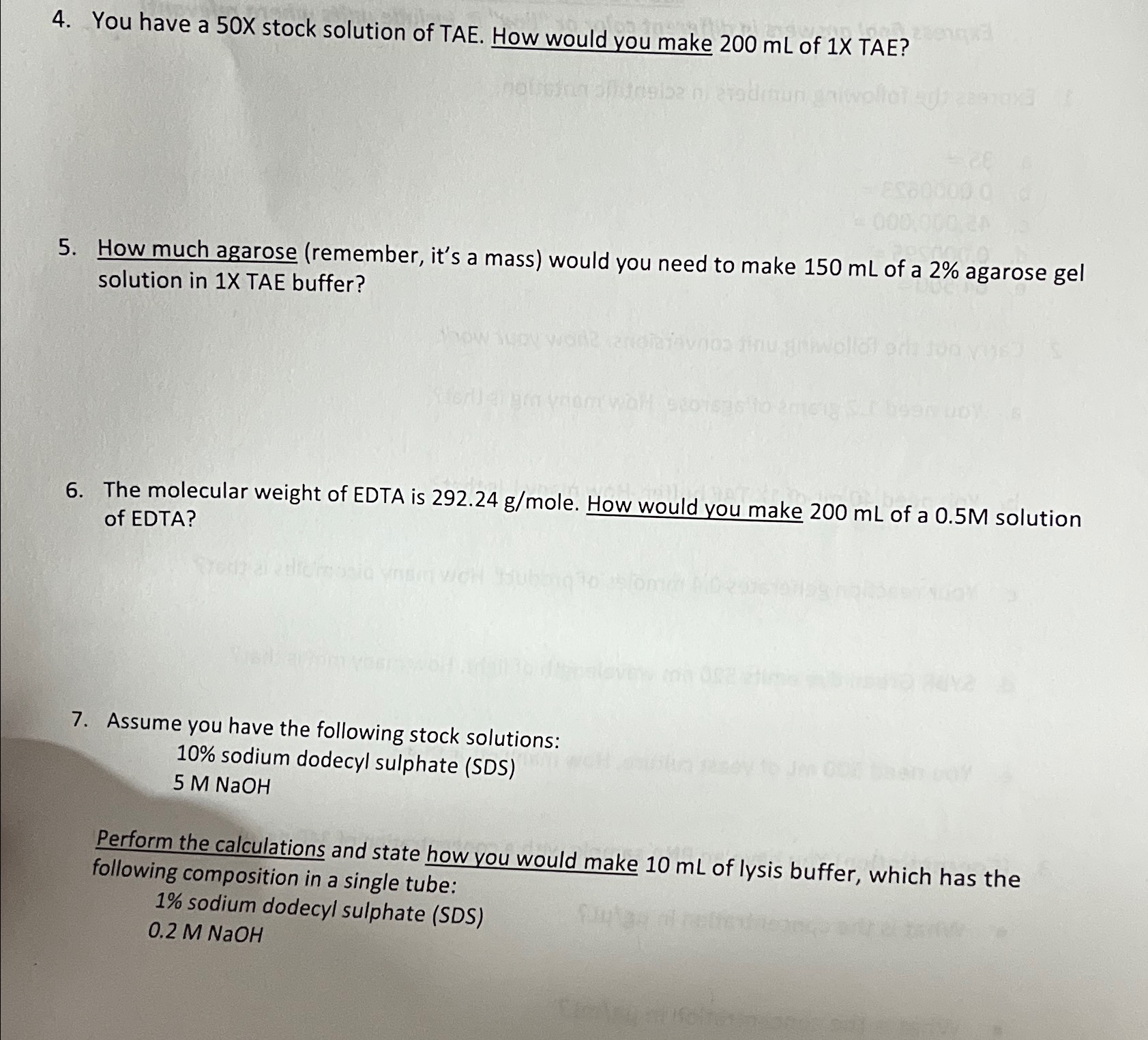 Solved Please help You have a 50x ﻿stock solution of TAE. | Chegg.com