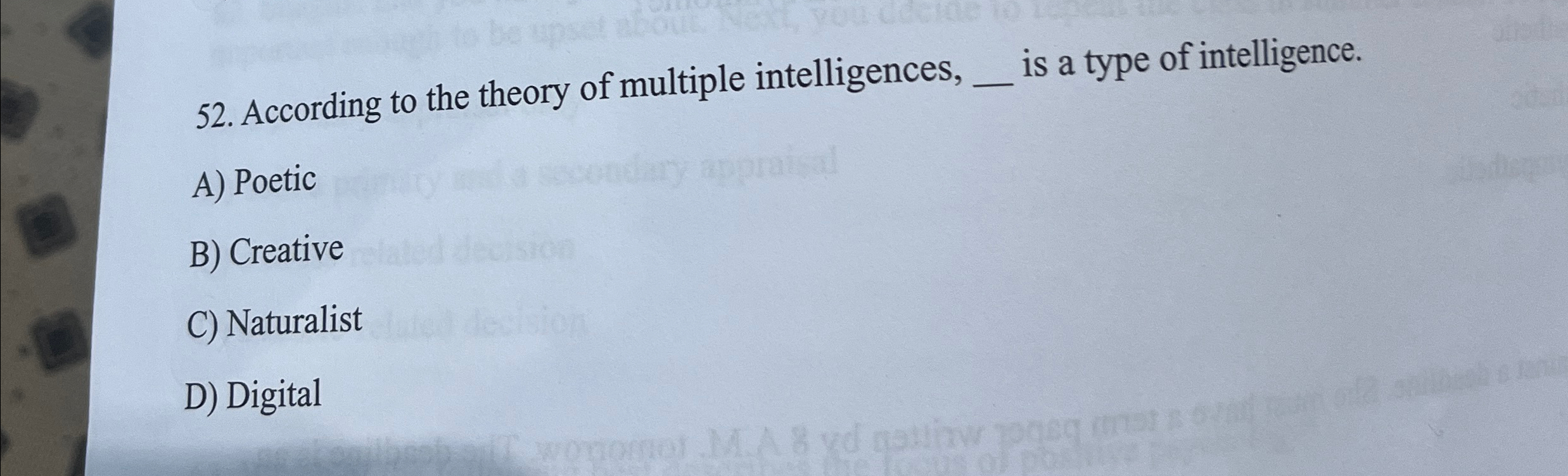 Solved According to the theory of multiple intelligences, _ | Chegg.com