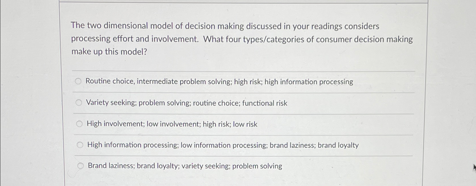 The two dimensional model of decision making | Chegg.com