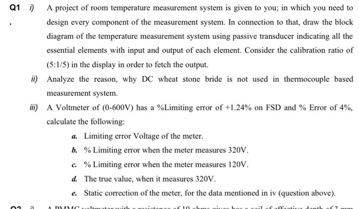 Solved Q1 ) A project of room temperature measurement system | Chegg.com