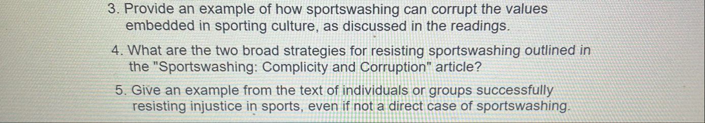 Solved Provide an example of how sportswashing can corrupt | Chegg.com