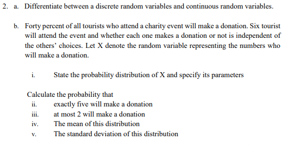 Solved a. ﻿Differentiate between a discrete random variables | Chegg.com