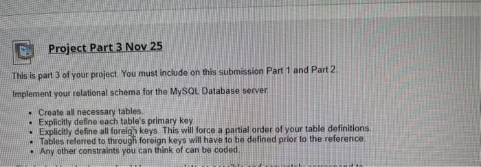 Solved This is part 3 of your project. You must include on | Chegg.com