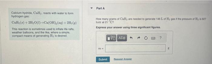 Solved Calcium hydrice, CaH2, reacts with water to form | Chegg.com
