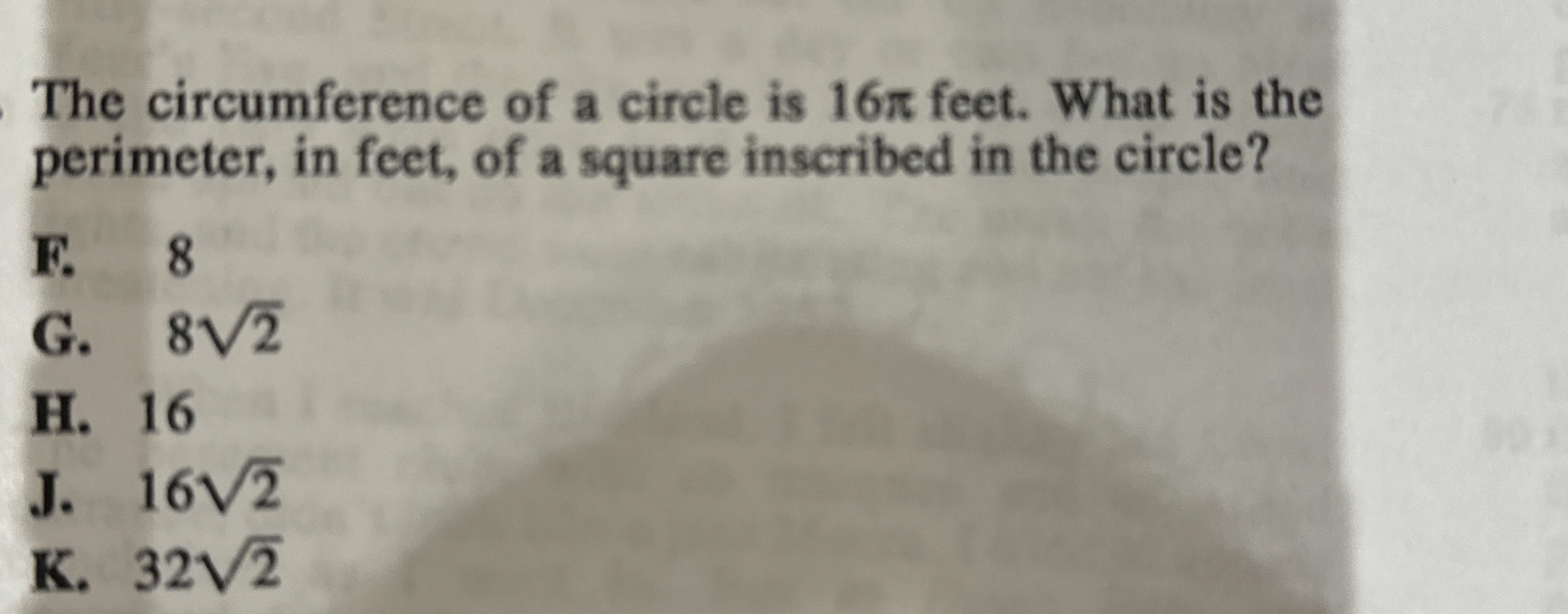 Solved The circumference of a circle is 16π ﻿feet. What is | Chegg.com
