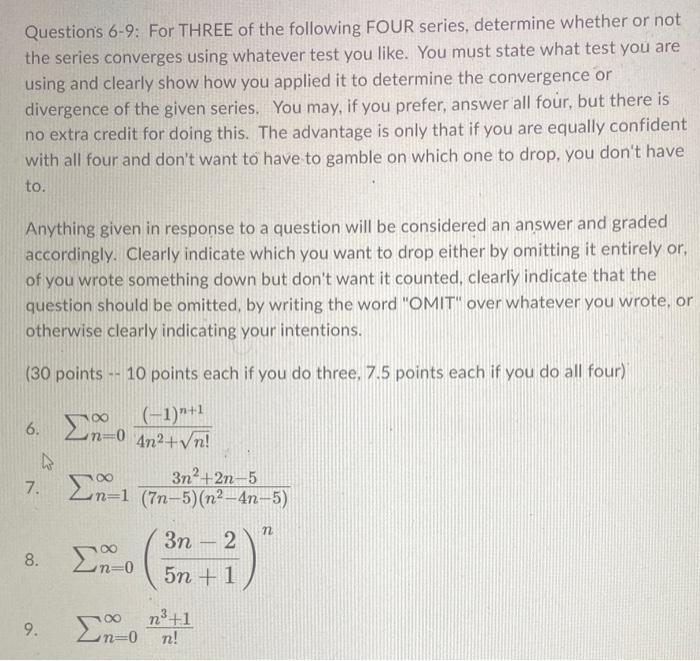 Solved Question' 6-9: For THREE of the following FOUR | Chegg.com