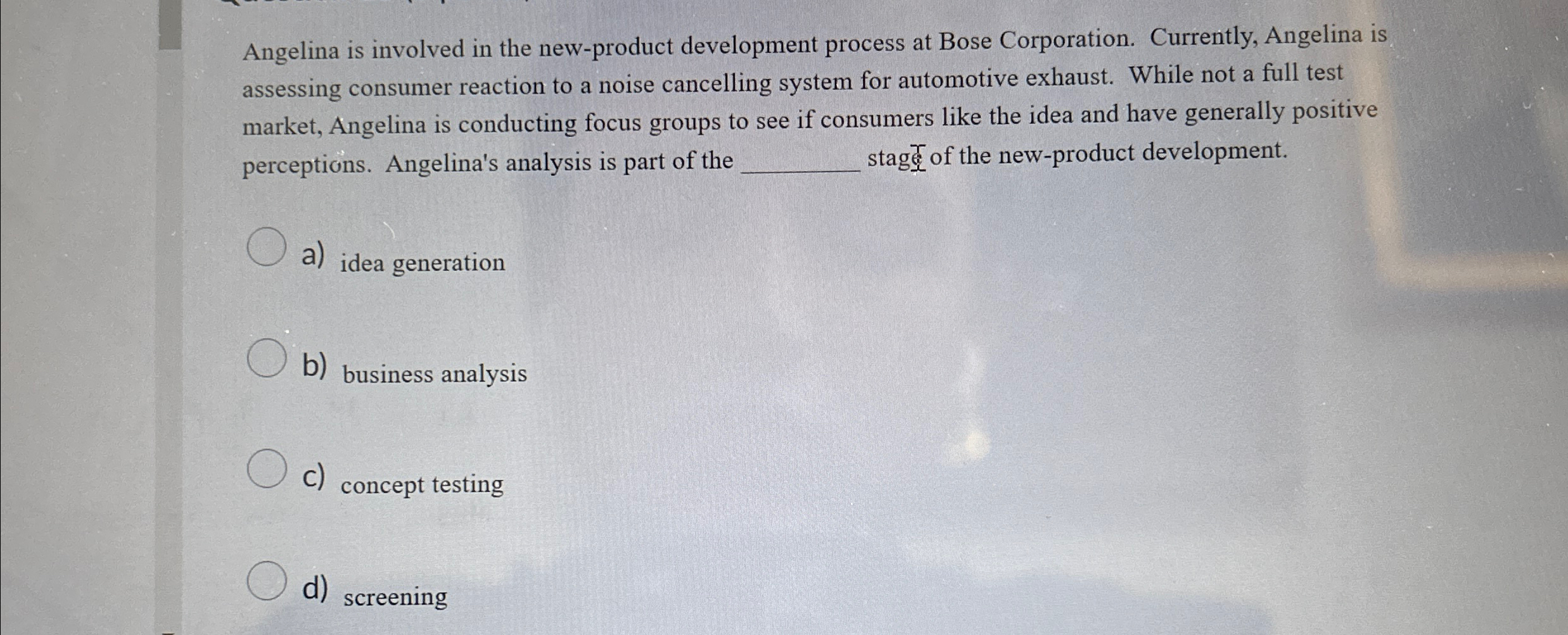 Solved Angelina is involved in the new-product development | Chegg.com