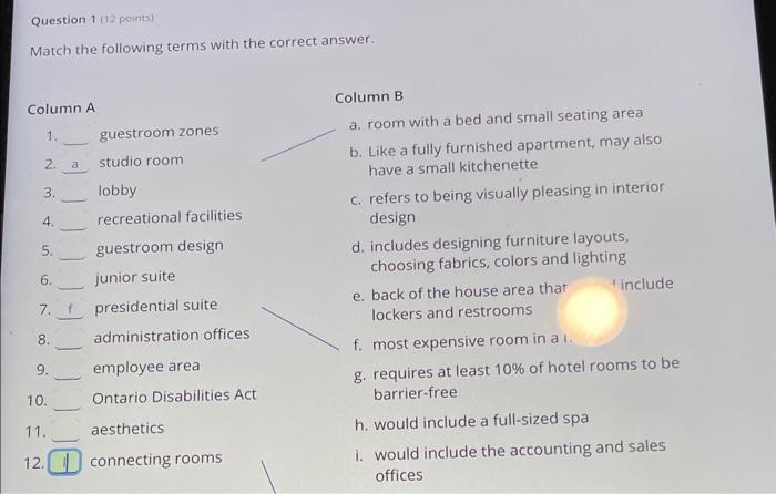 Match the following terms with the correct answer. | Chegg.com