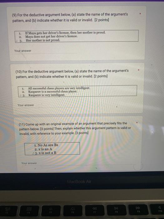 (9) For the deductive argument below, (a) state the | Chegg.com