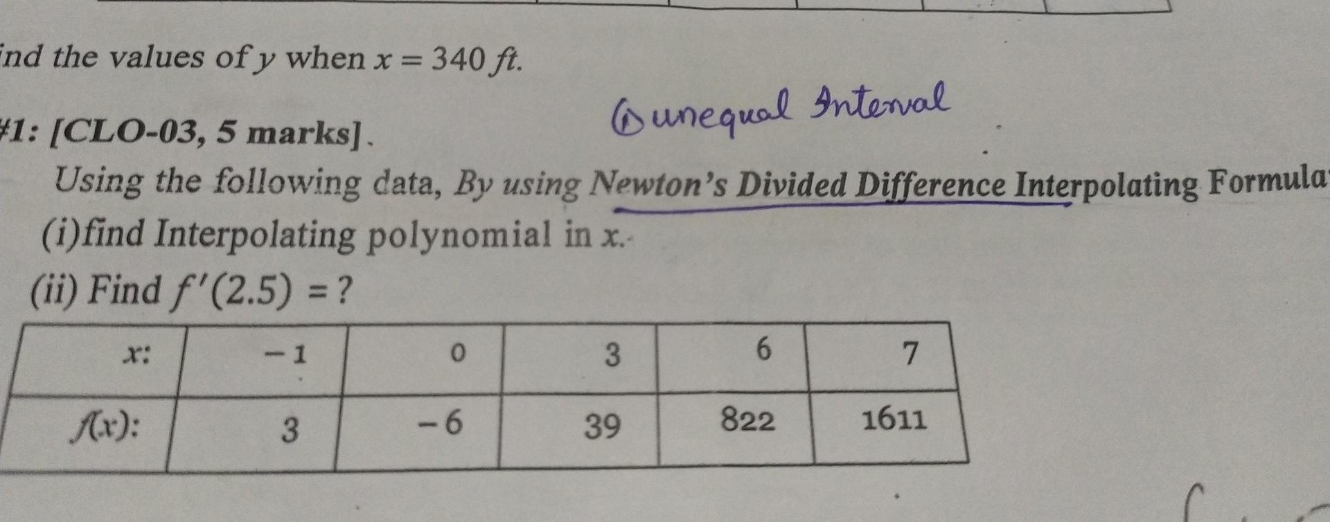 Solved End the values of y when x = 340 ft. #1: [CLO-03, 5 | Chegg.com