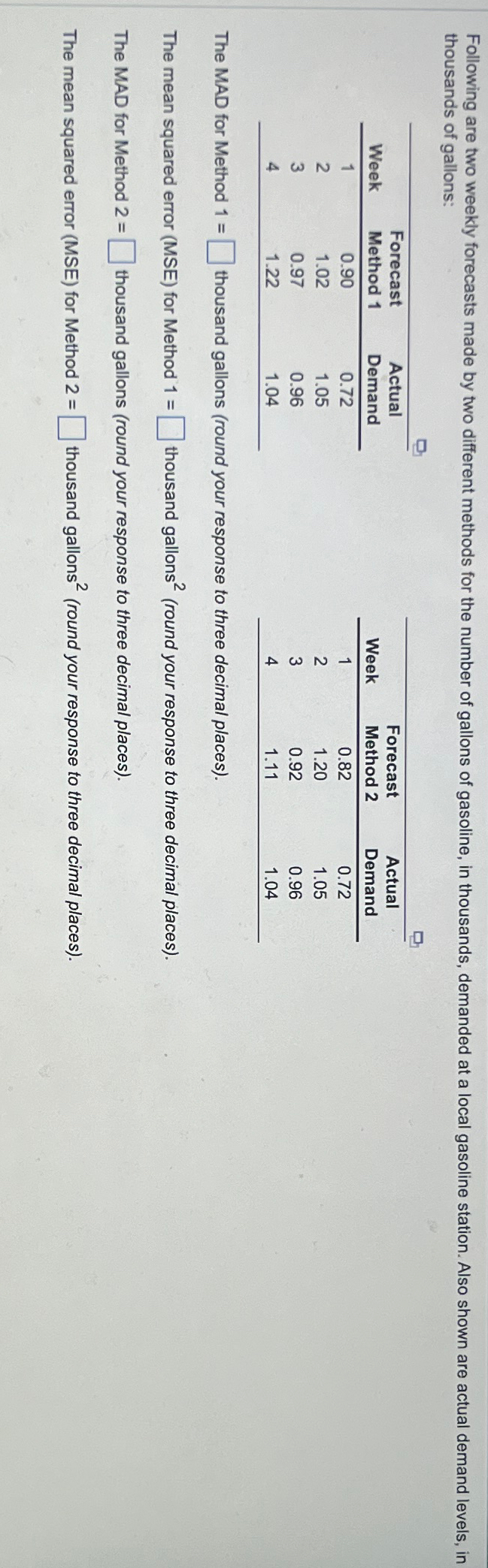 Solved Following are two weekly forecasts made by two | Chegg.com