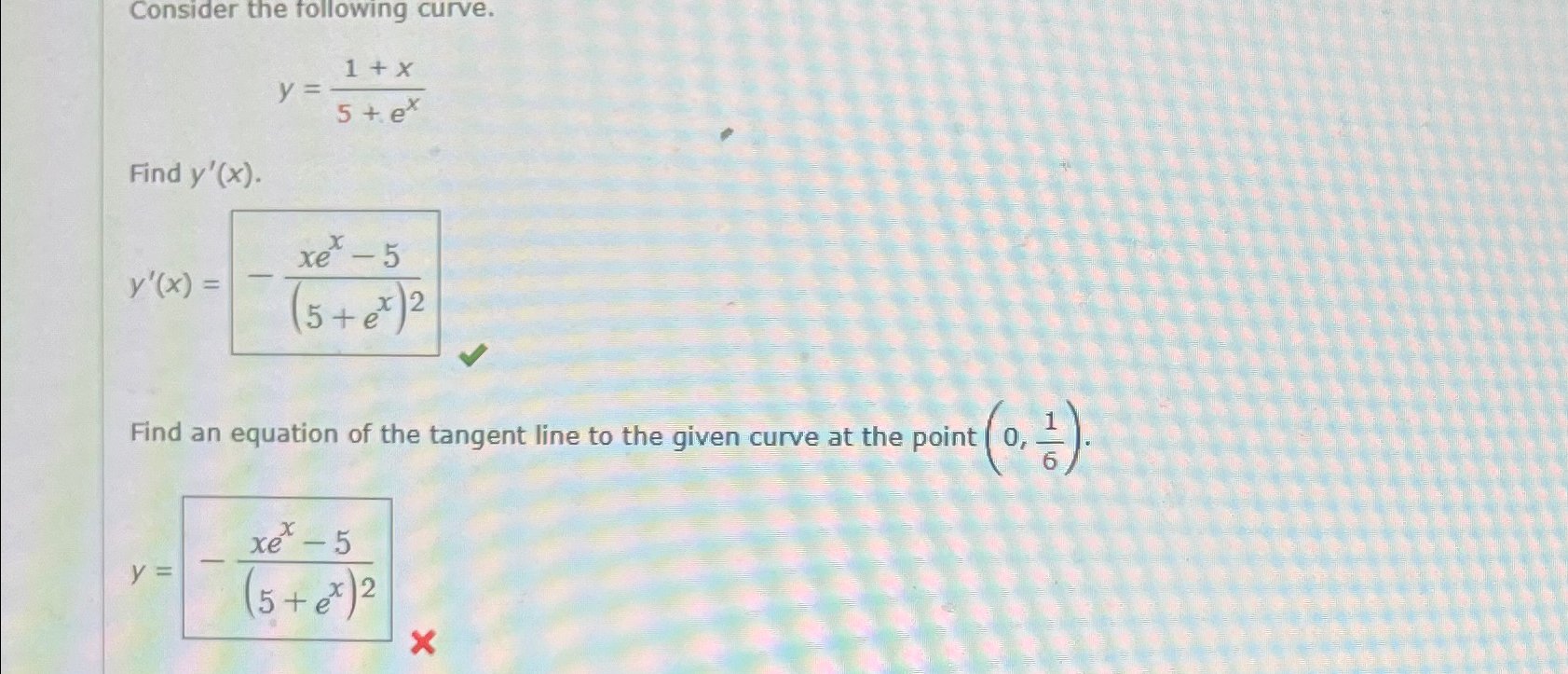 Solved Consider the following curve.y=1+x5+exFind y'(x).Find | Chegg.com