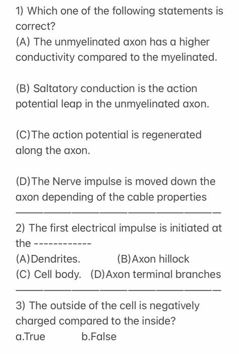 Question 1 Which One Of The Following Statements Is Correct A The