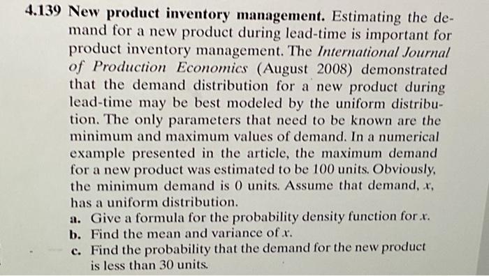 Solved 139 New product inventory management. Estimating the | Chegg.com