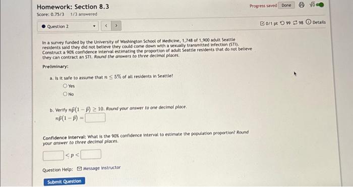 Solved Homework Section 8 3 Score 0 75 3 1 3 Answered