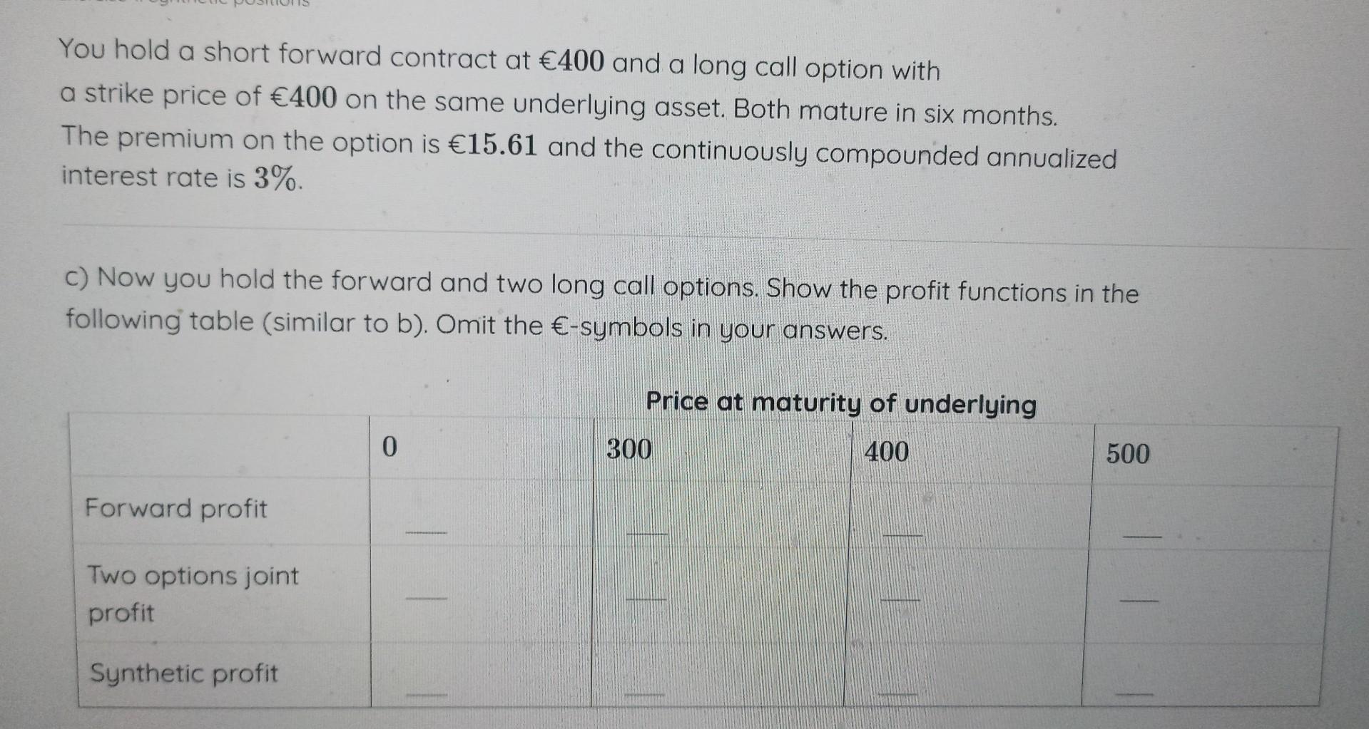 Solved You hold a short forward contract at €400 and a long | Chegg.com
