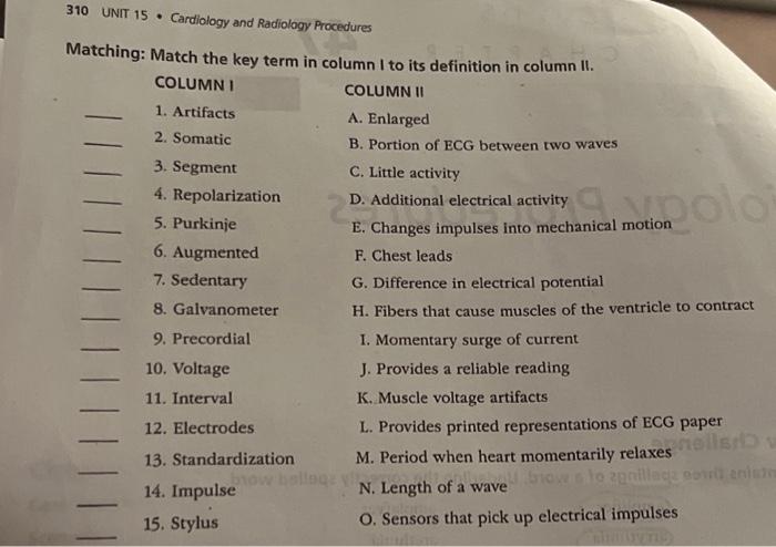 Solved Matching: Match the key term in column I to its | Chegg.com