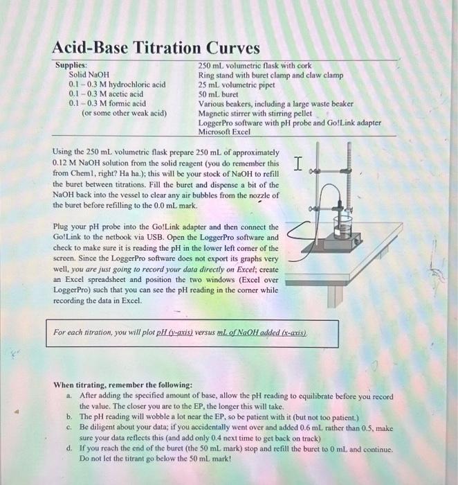 Acid-Base Titration Curves Supplies: Solid NaOH | Chegg.com