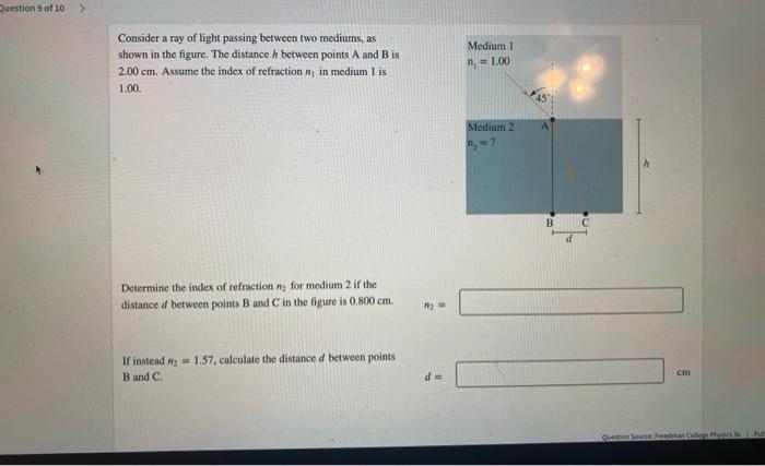 Solved Question 9 of 10 > Medium 1 Consider a ray of light | Chegg.com