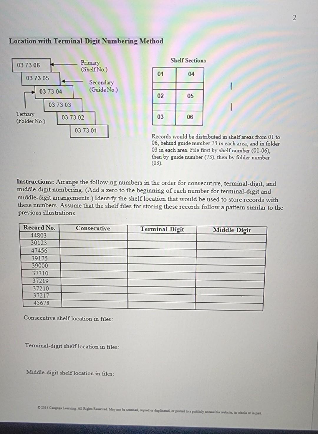 Location with Terminal-Digit Numbering Method Shelf | Chegg.com
