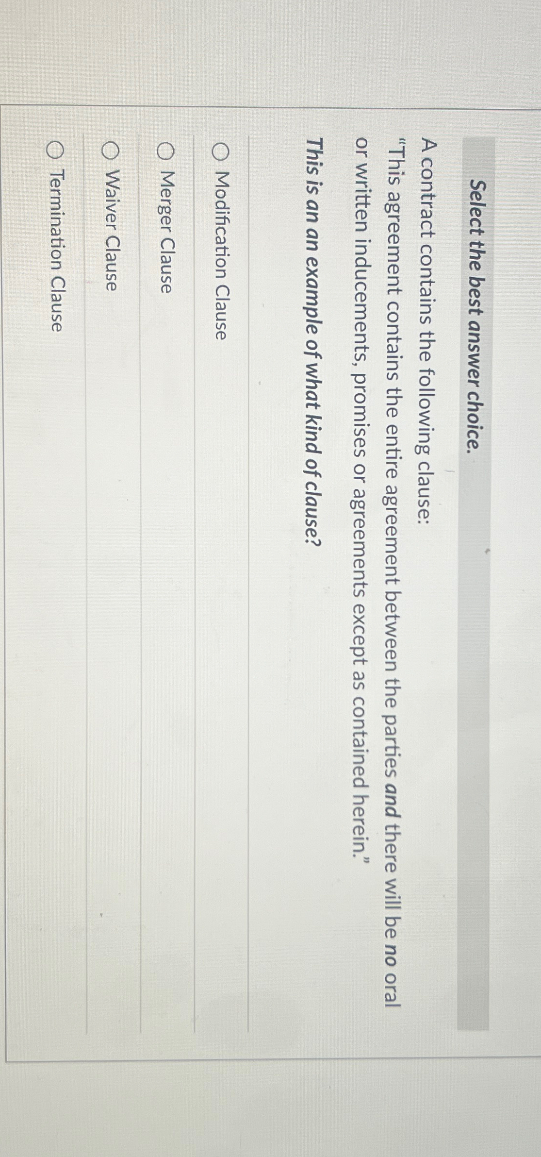 Solved Select the best answer choice.A contract contains the | Chegg.com