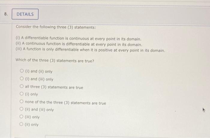 Solved (i) A differentiable function is continuous at every | Chegg.com