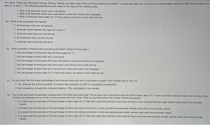 Solved The report Teens and Distracted Driving: Texting, | Chegg.com