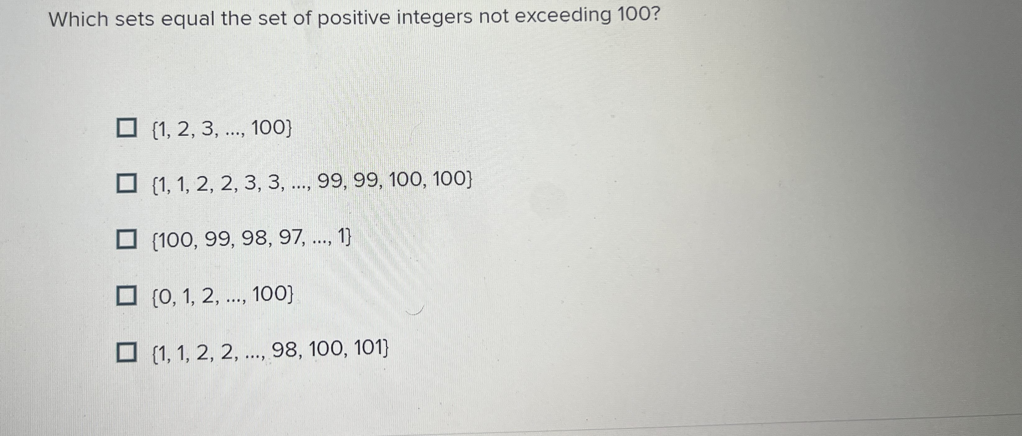Solved Which sets equal the set of positive integers not | Chegg.com