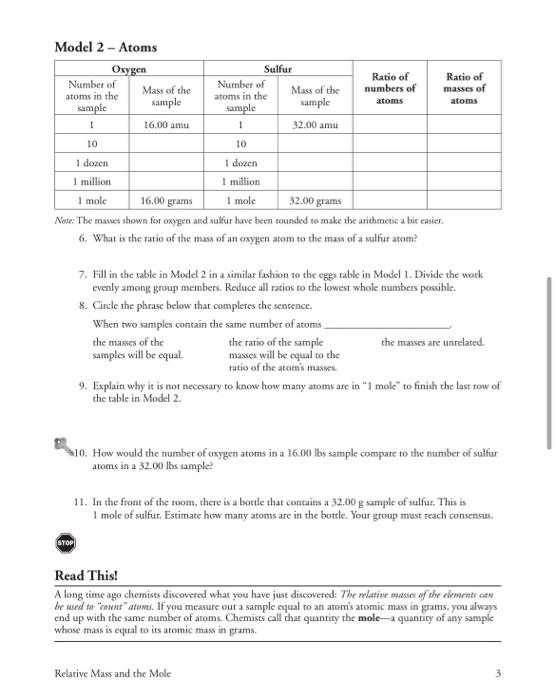 Relative Mass and the Mole How can atoms be counted | Chegg.com