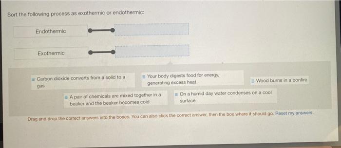 Solved Sort the following process as exothermic or | Chegg.com
