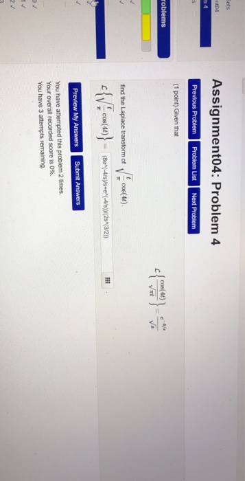 Solved Sets nto Assignment04: Problem 4 m4 Previous Problem | Chegg.com