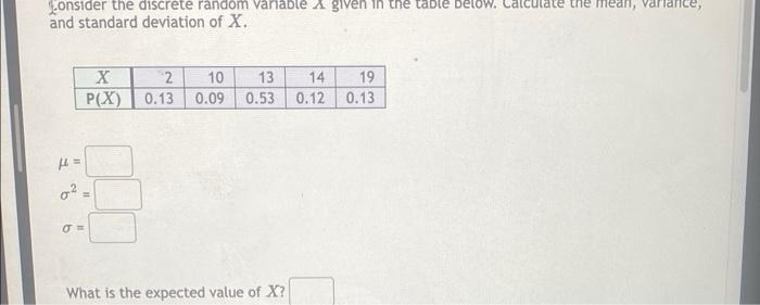 Solved ranice 1.onsider the discrete random Variable given | Chegg.com