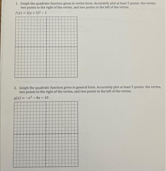 Solved 1. Graph the quadratic function given in vertex form. | Chegg.com Solved 1. Graph the quadratic function given in vertex form. | Chegg.com