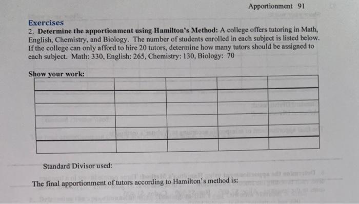 Solved Apportionment 91 Exercises 2. Determine the | Chegg.com