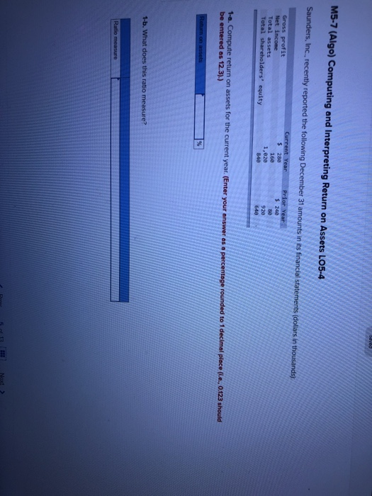 Solved M5-7 (Algo) Computing and Interpreting Return on | Chegg.com