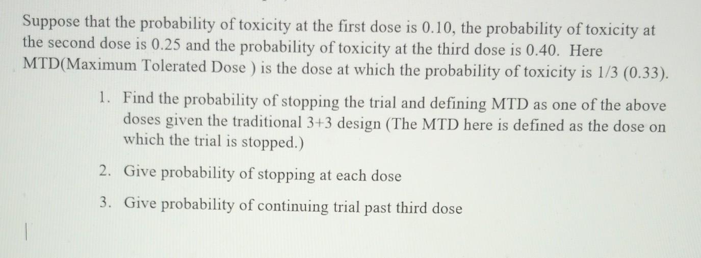 Solved Suppose that the probability of toxicity at the first | Chegg.com